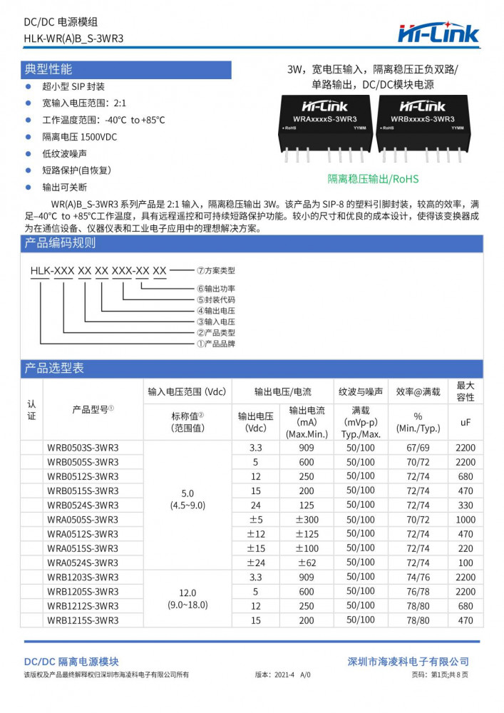 WRB2412S-3WR3 datasheet page 1