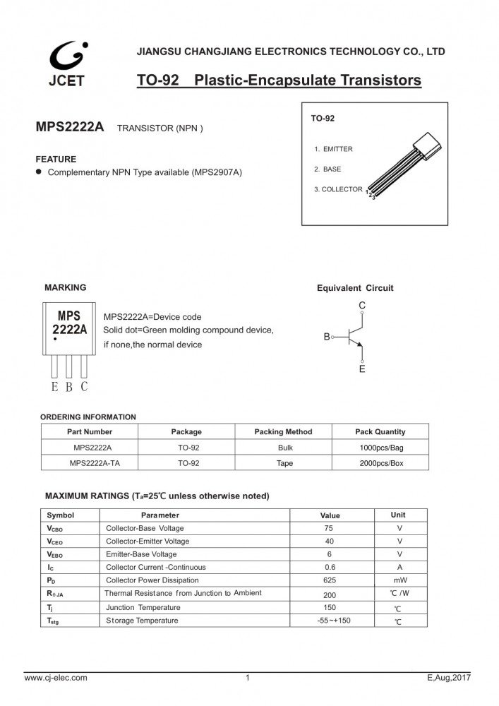 MPS2222A datasheet page 1