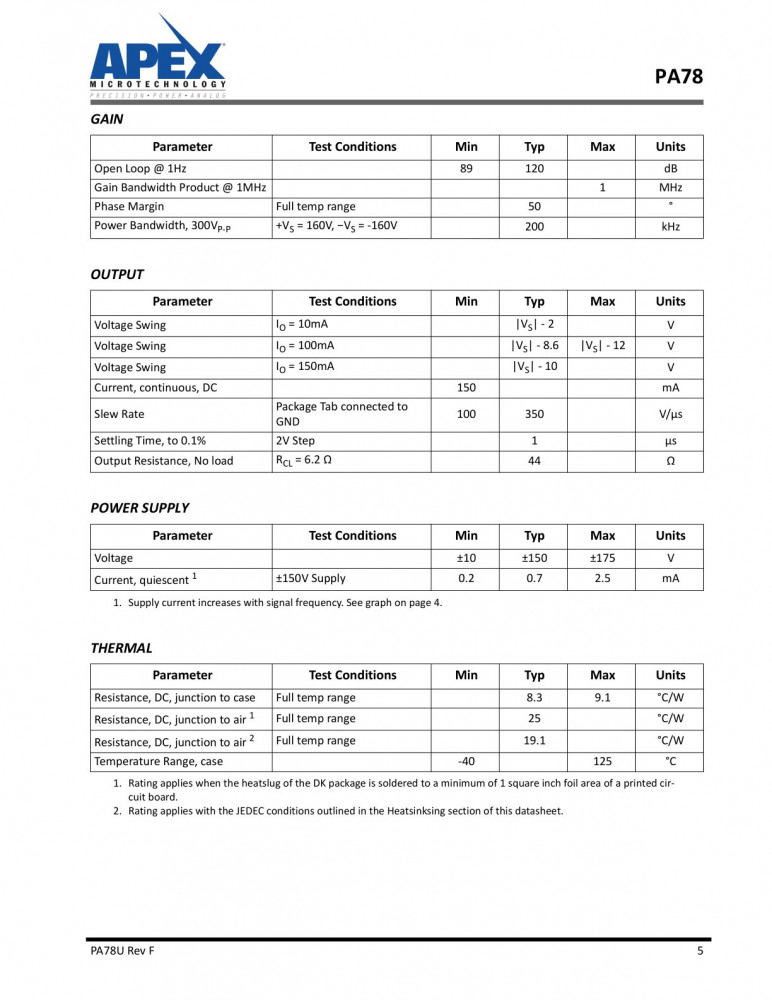 APEX PA78 datasheet page 5