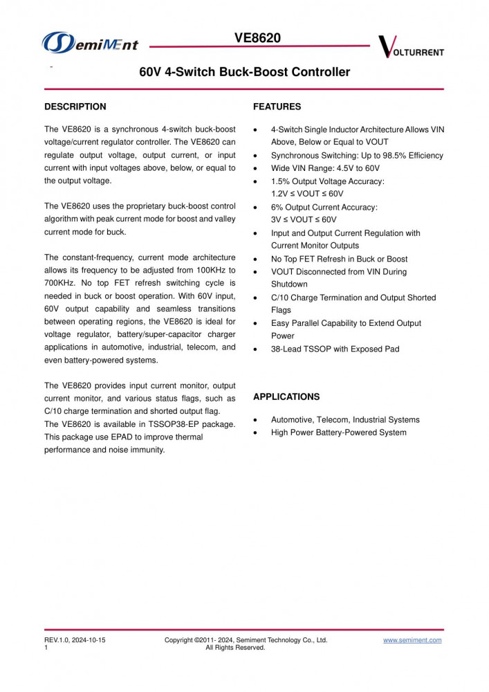 VE8620 datasheet page 1