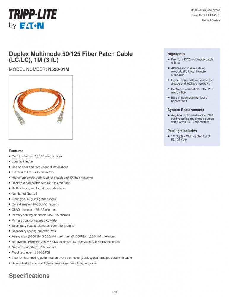 EATON N520-01M technical document page 1