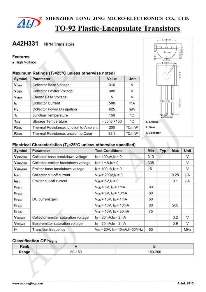 ALJ A42H331 datasheet page 1
