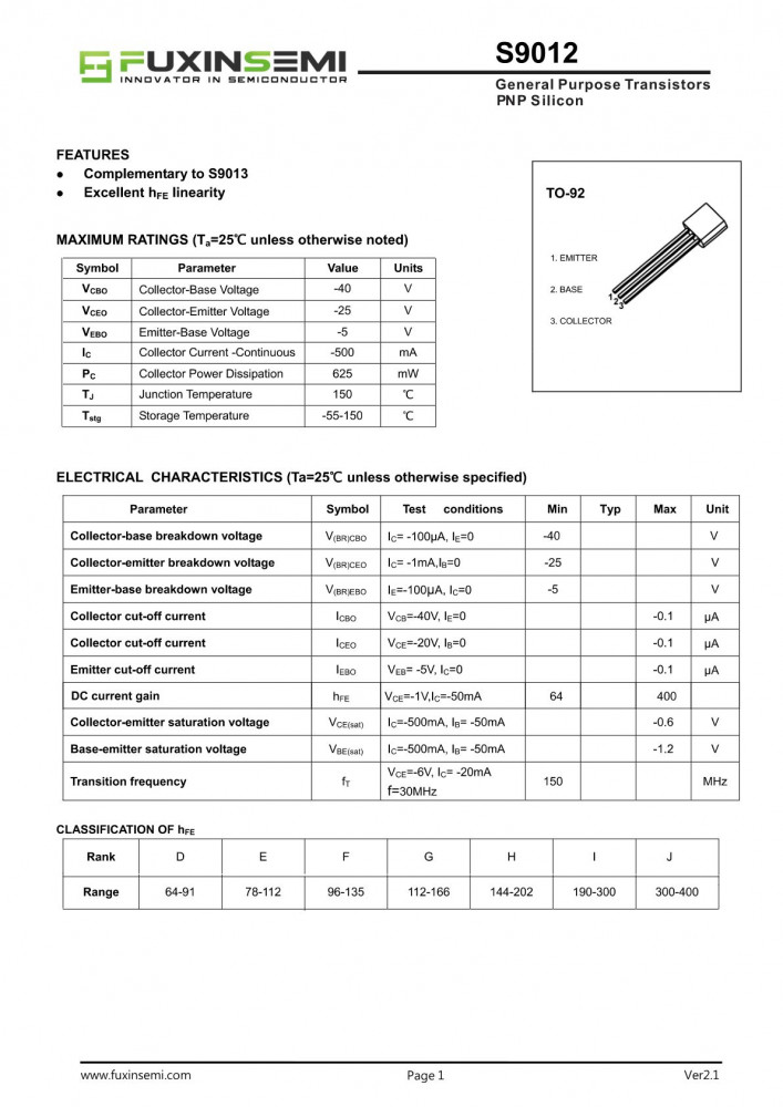 S9012-TA datasheet page 1