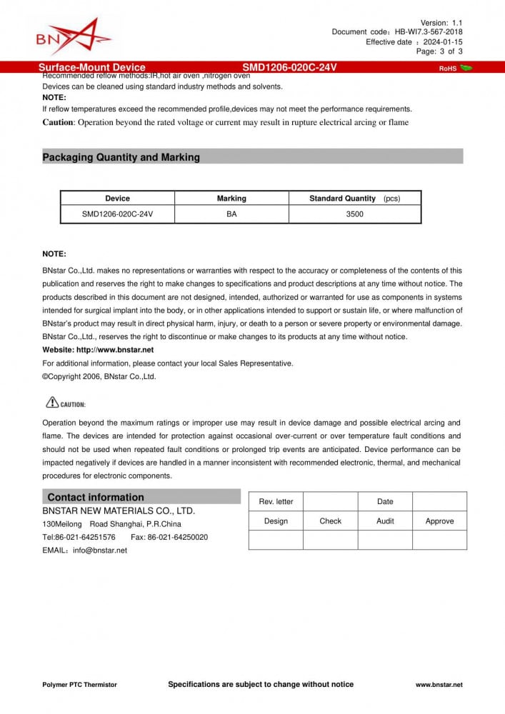 BNstar SMD1206-020C-24V datasheet page 3