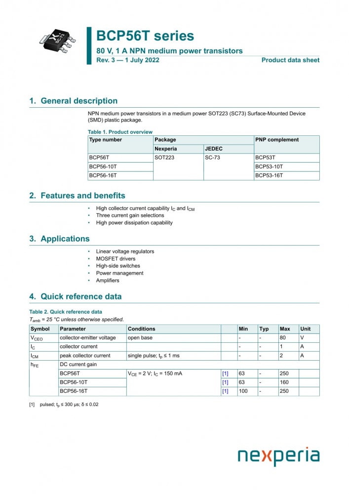 BCP56-16TX datasheet page 1