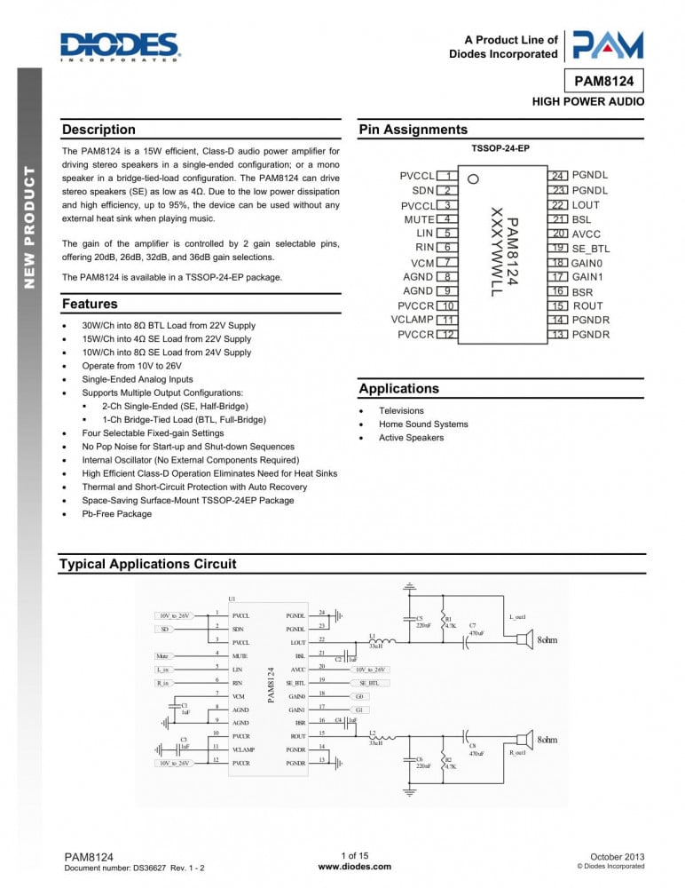 PAM8124RHR datasheet page 1