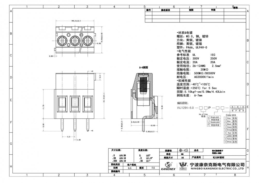 KANGNEX WJ129V-5.0-03P-14-00A technical drawing page 1