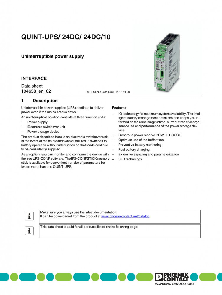 Product datasheet page 1