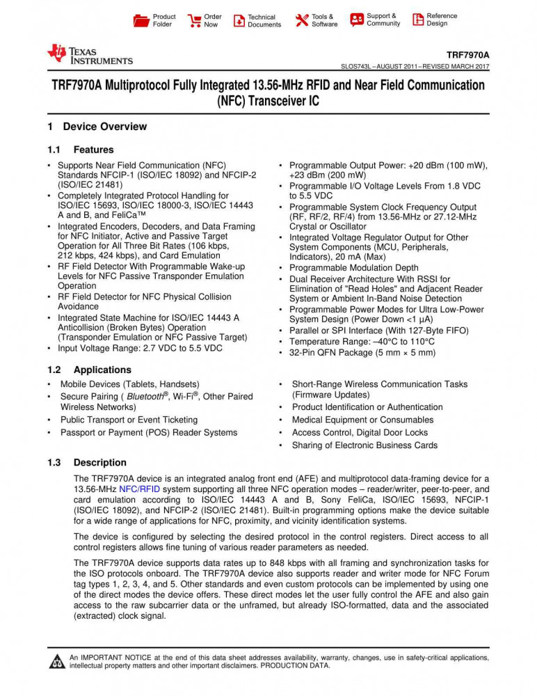 TRF7970A document page 1