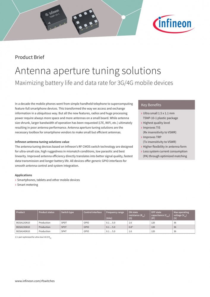 Infineon BGSA14GN10 antenna tuning product brief page 1