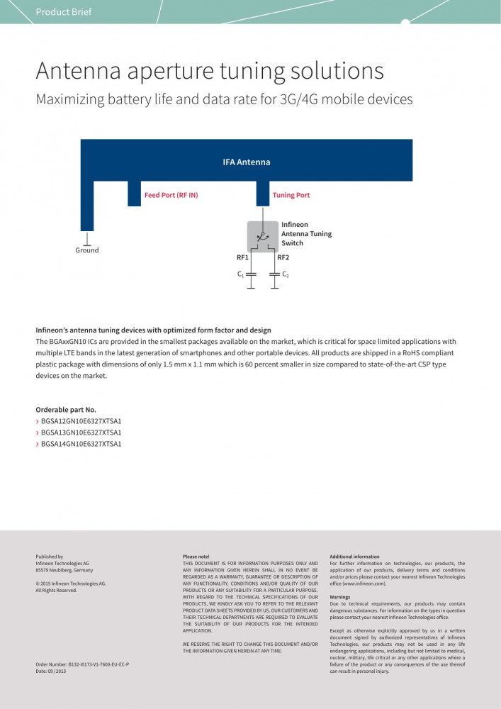 Infineon BGSA14GN10 antenna tuning product brief page 2
