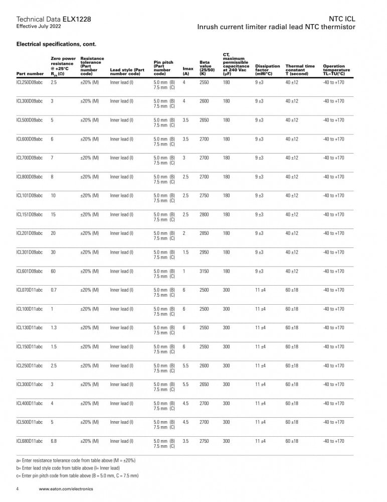 EATON ICL NTC datasheet page 4