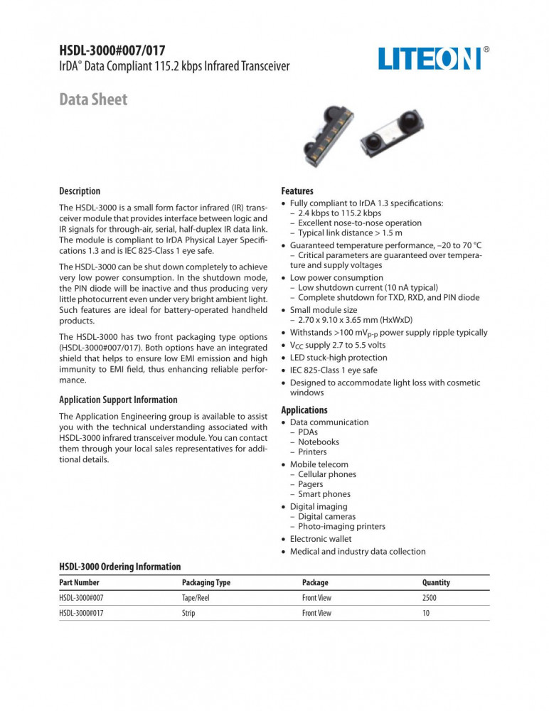 HSDL-3000 datasheet page 1