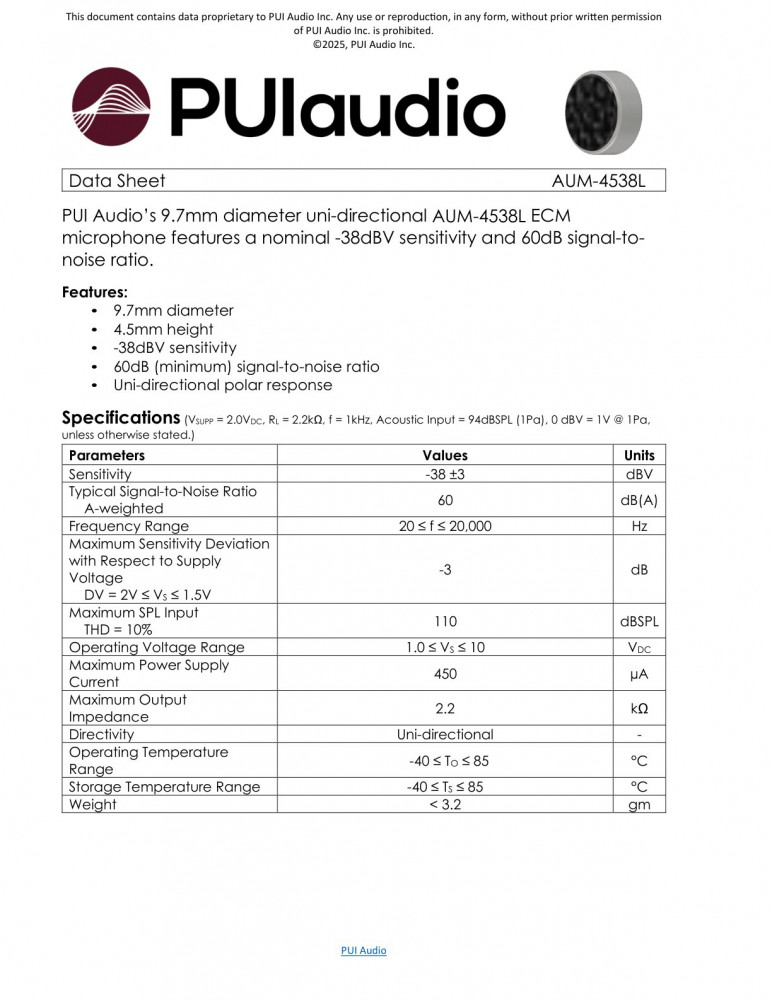AUM-4538L datasheet page 1