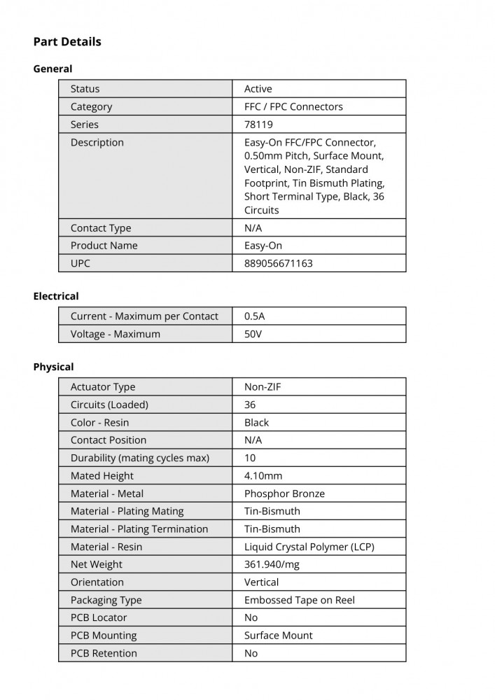 Technical document image 2 for MOLEX 781193610