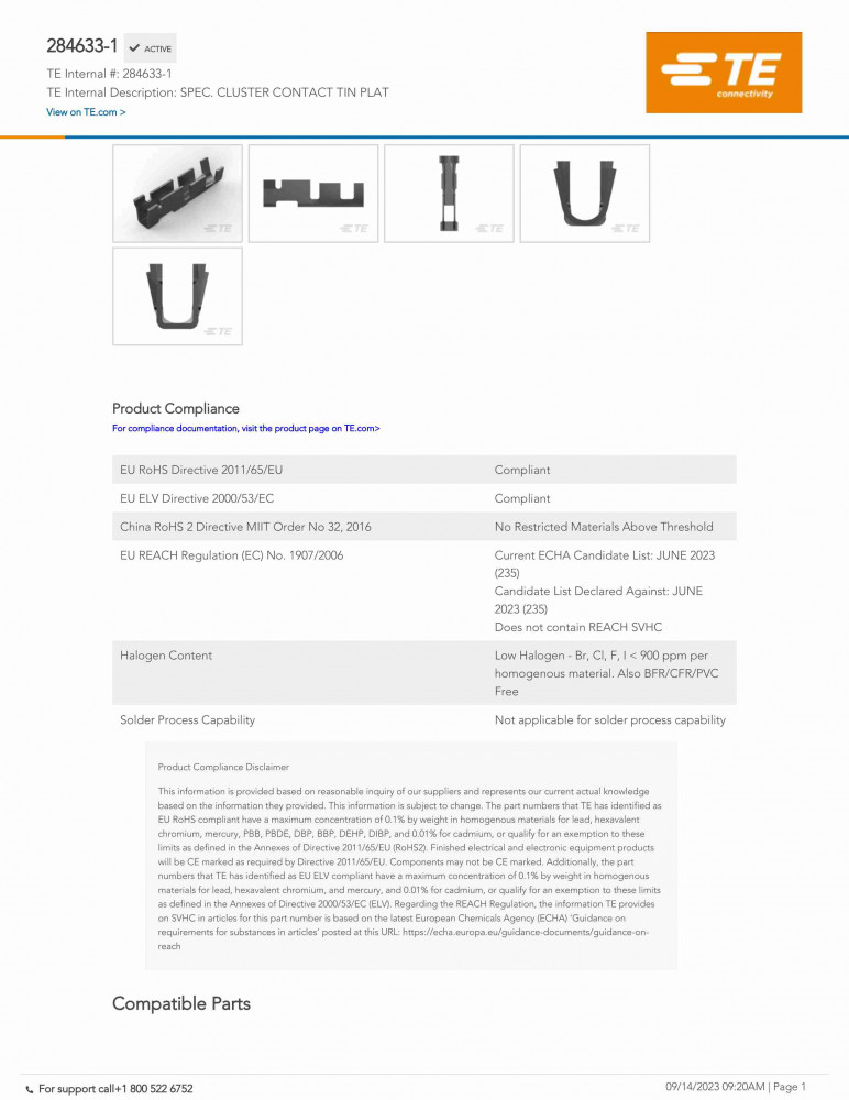 TE Connectivity 284633-1 technical document page 1