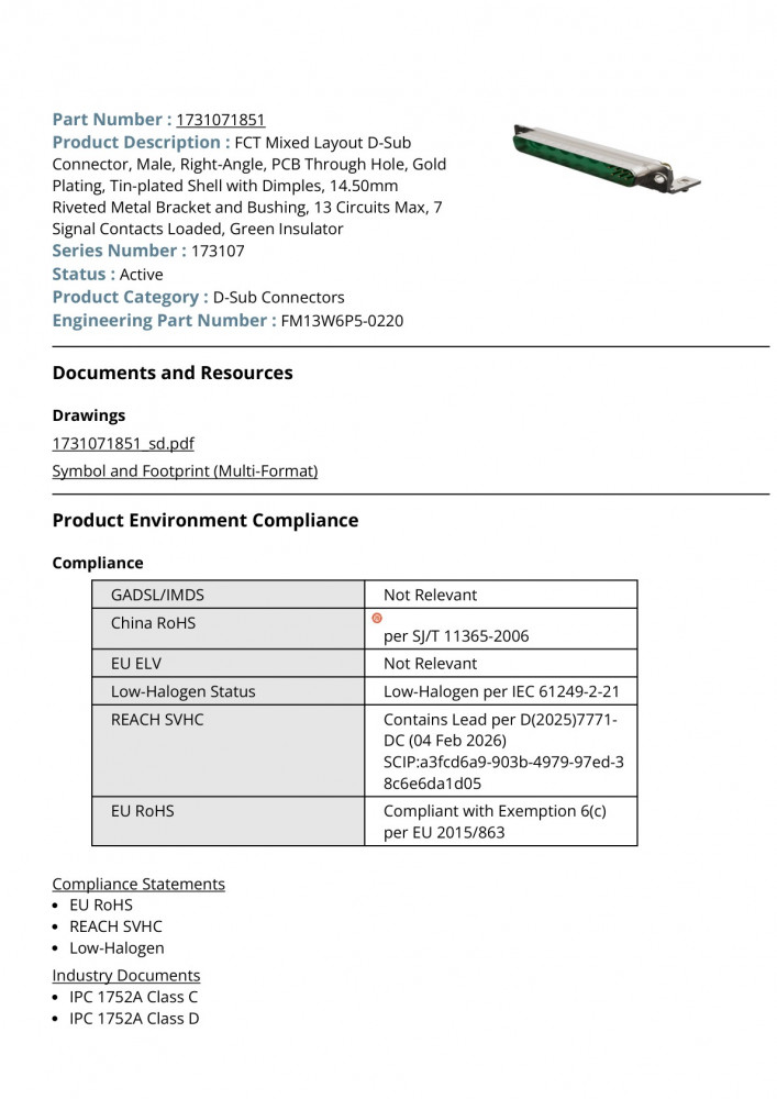 MOLEX 1731071851 product drawing page 1