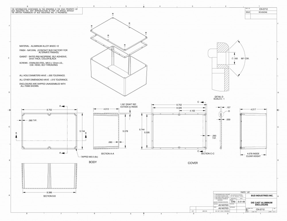 Bud Industries CN-5712 enclosure drawing