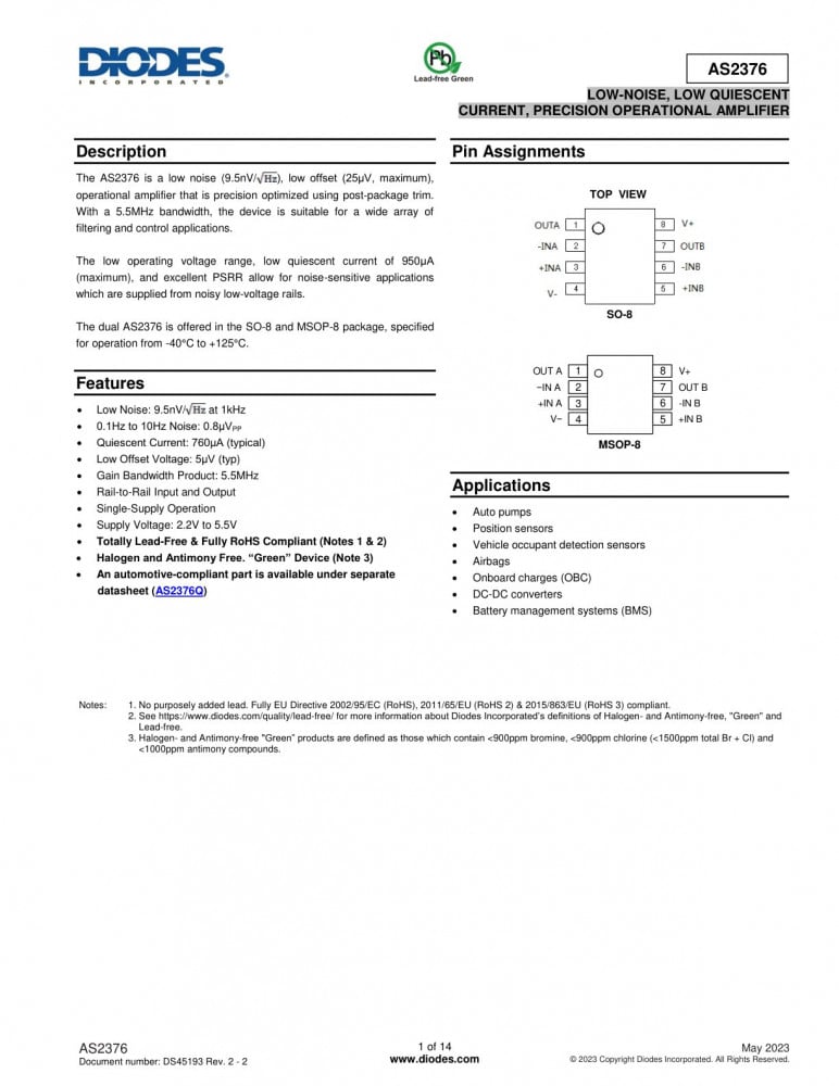 AS2376 datasheet page 1