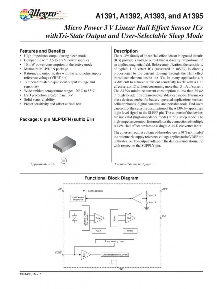 A1392 datasheet page 1