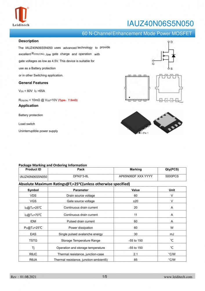 IAUZ40N06S5N050 datasheet page 1