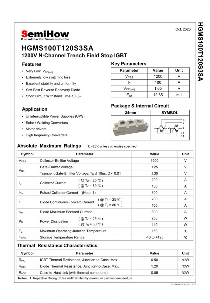 HGMS100T120S3SA technical document page 1