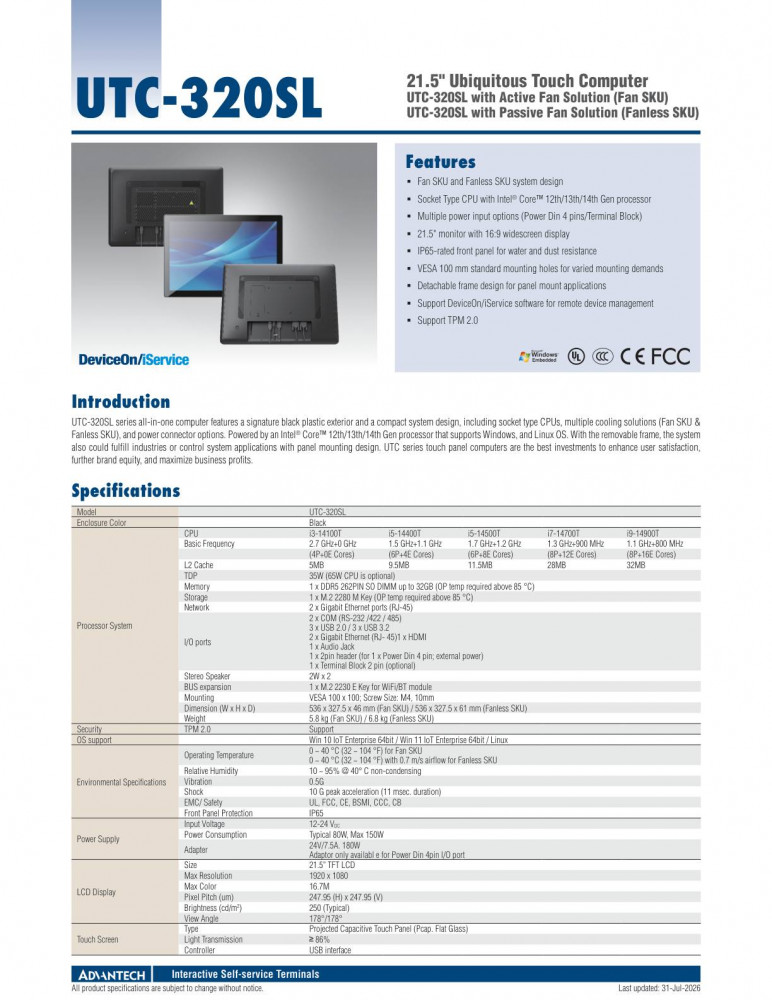 UTC-320SL technical document, page 1