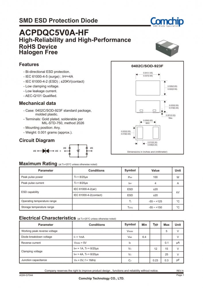 ACPDQC5V0A-HF datasheet page 1
