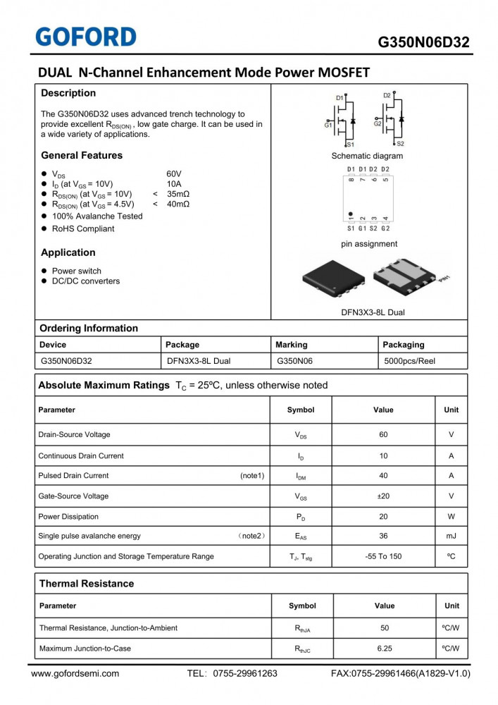 GOFORD G350N06D32 datasheet page 1