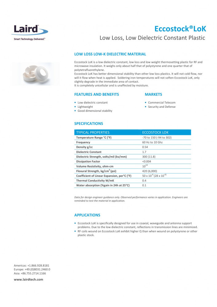 Laird Eccostock LoK technical document page 1