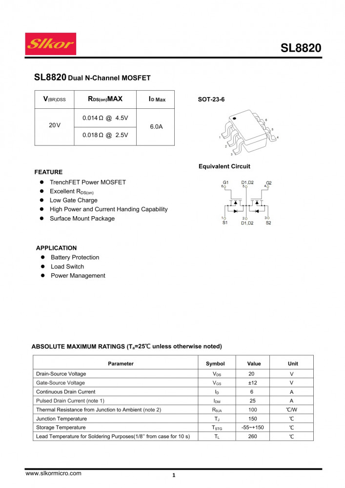 SL8820 datasheet page 1