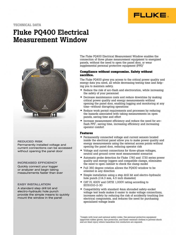 FLUKE PQ400 documentation page 1
