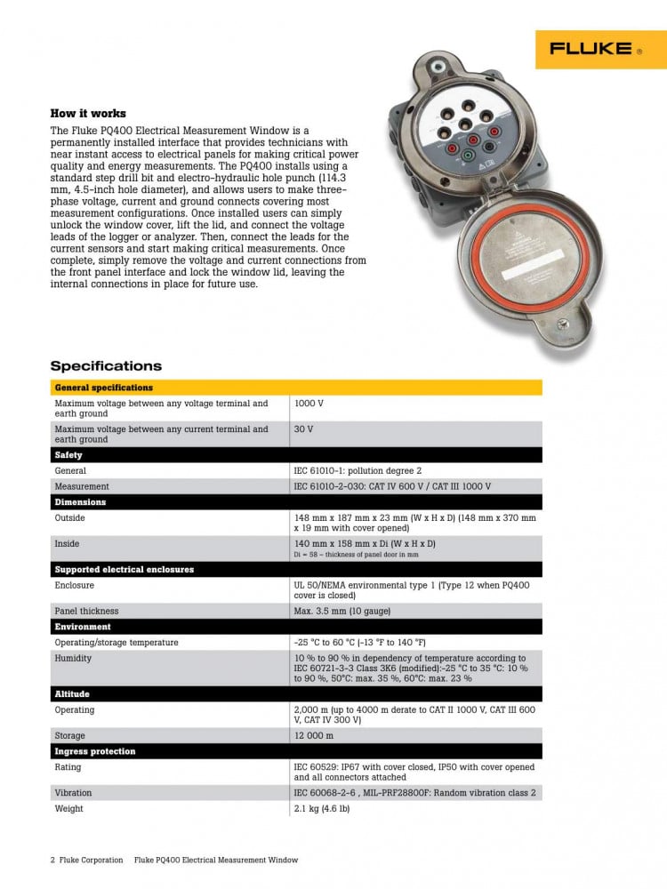 FLUKE PQ400 documentation page 2