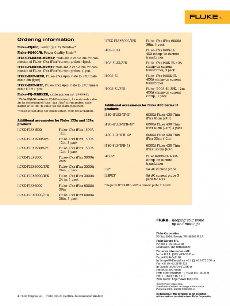 FLUKE PQ400 documentation page 4