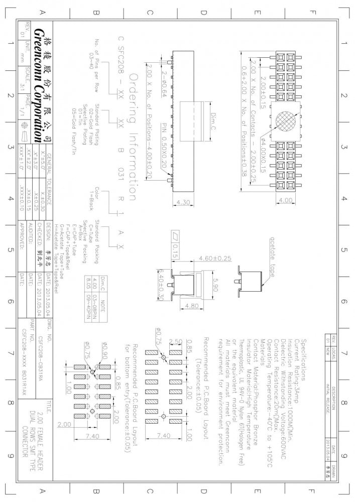 GREENCONN CSFC208-0402B031R1AA technical document preview
