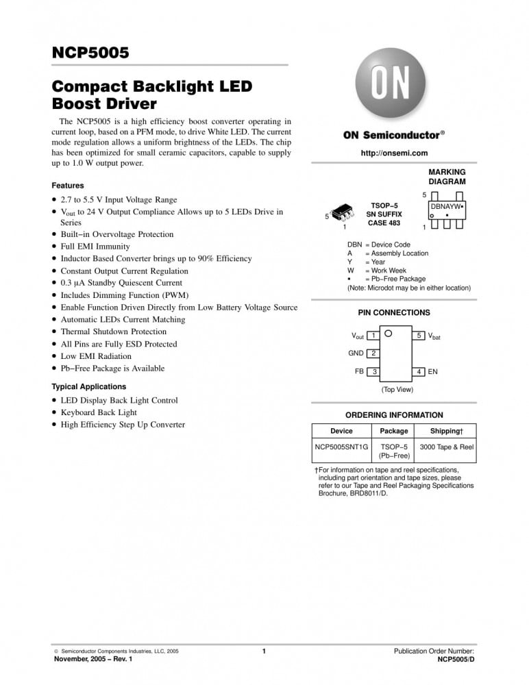 NCP5005 datasheet page 1