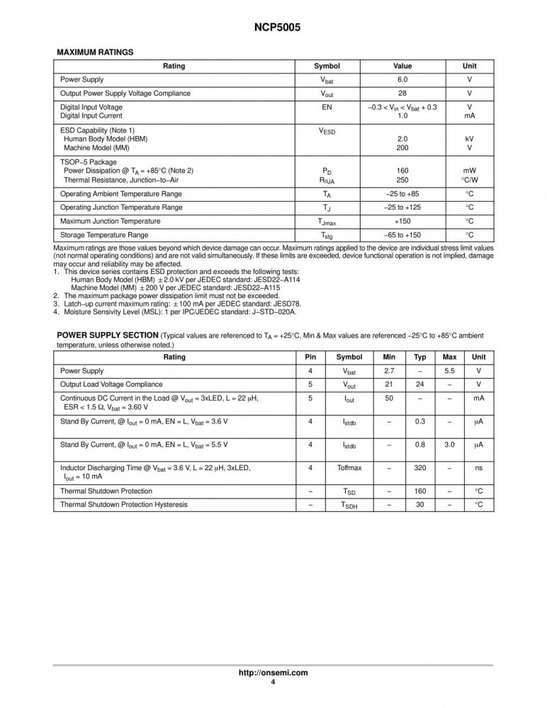 NCP5005 datasheet page 4