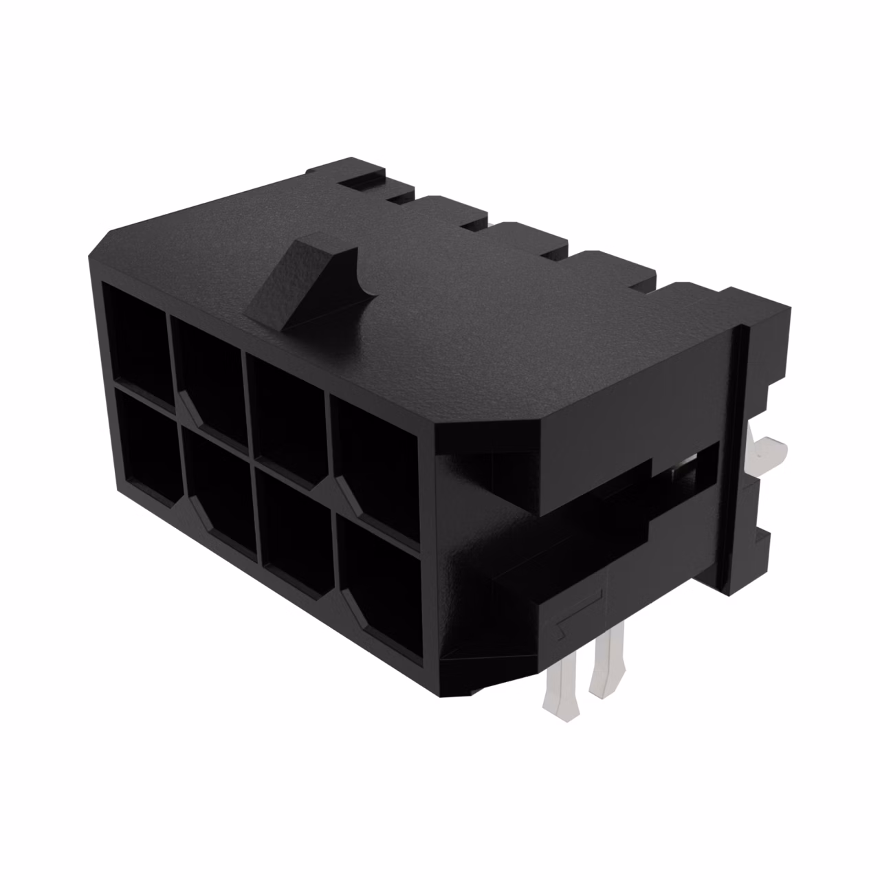 Micro-Fit 3.0 Right-Angle Header, 3.00mm Pitch, Dual Row, 8 Circuits, with PCB Press-fit Metal Retention Clip, 2.54µm Matte Tin Plating, Glow-Wire Capable, Black, Tape and Reel for sale