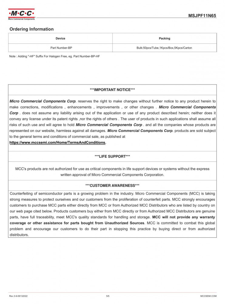 MSJPF11N65-BP datasheet page 5