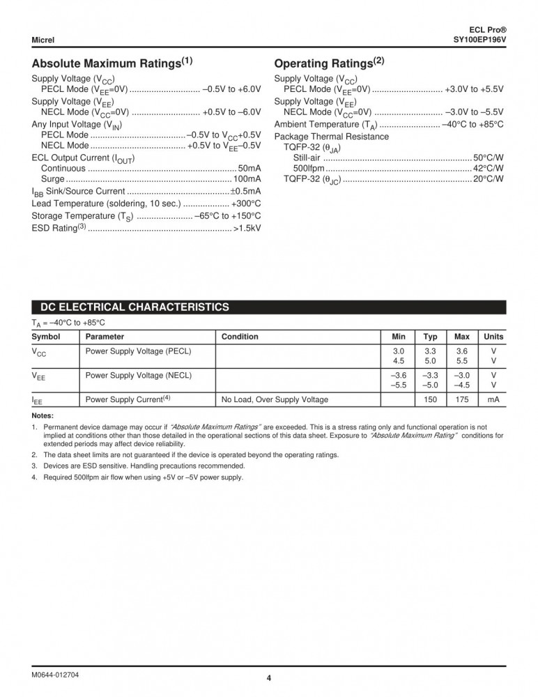 SY100EP196VTG technical document page 4