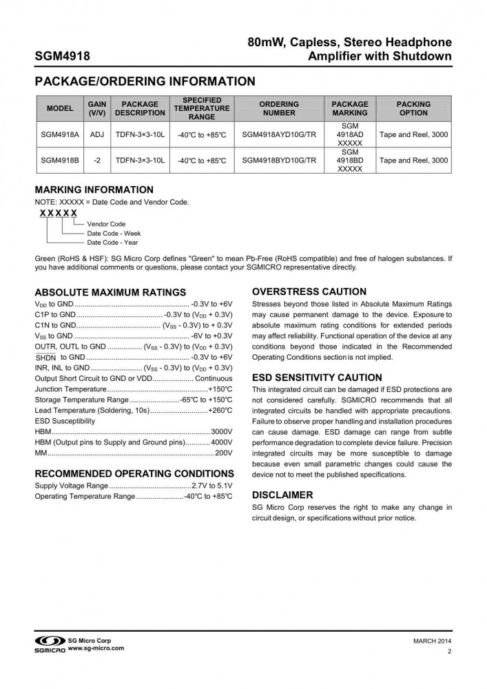 SGM4918 datasheet page 2