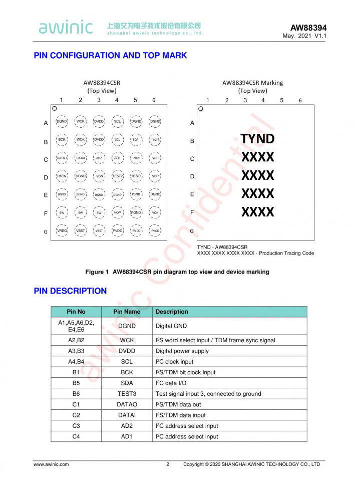 AW88394CSR datasheet page 2