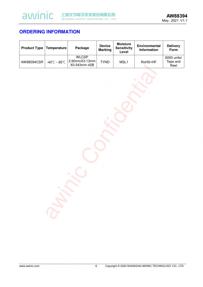 AW88394CSR datasheet page 6