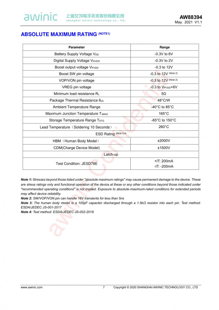 AW88394CSR datasheet page 7
