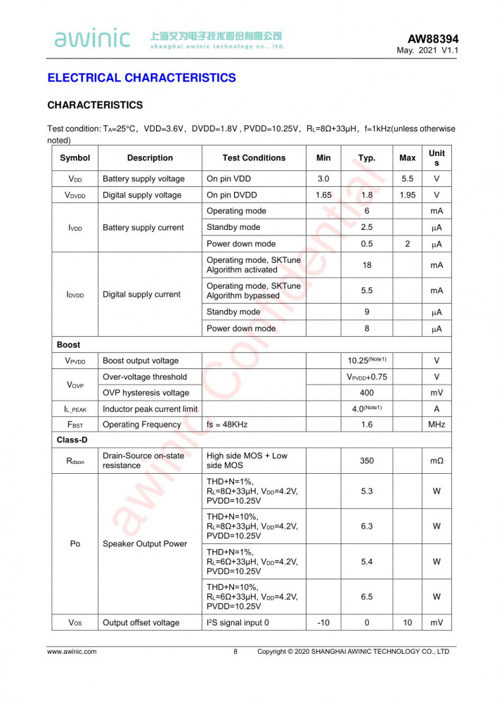 AW88394CSR datasheet page 8