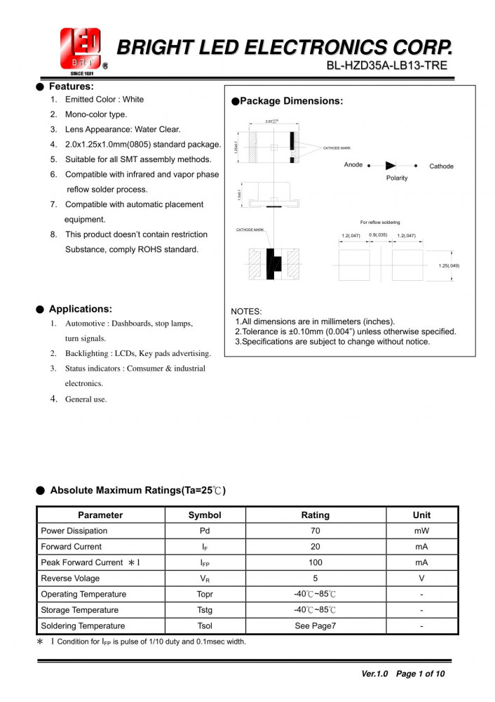 BL-HZD35A-LB13-TRE datasheet page 1
