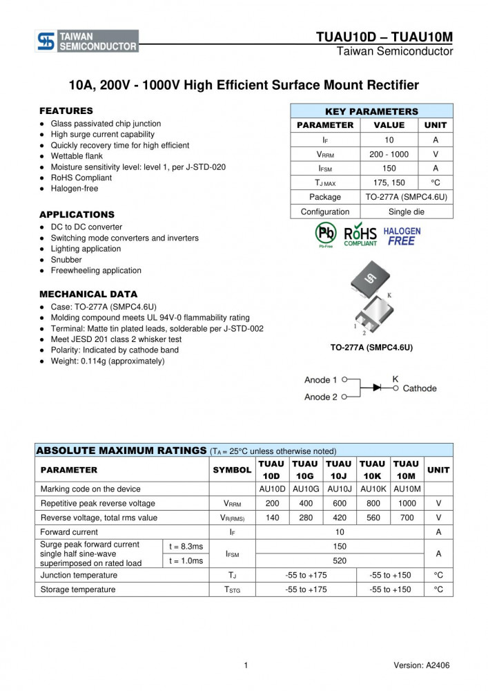TUAU10K datasheet page 1