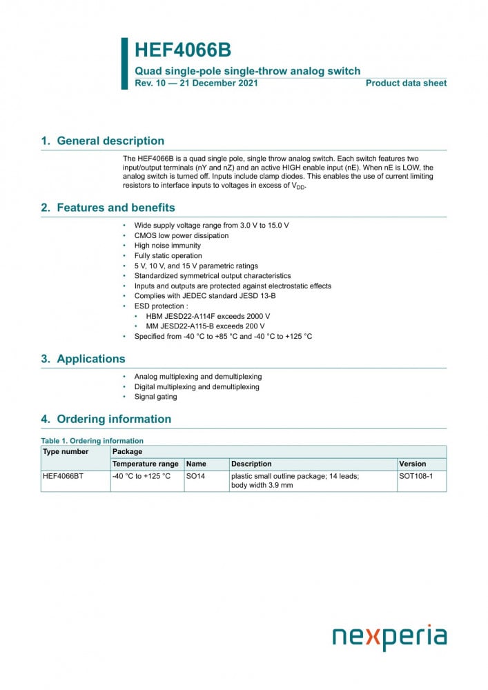HEF4066B datasheet page 1