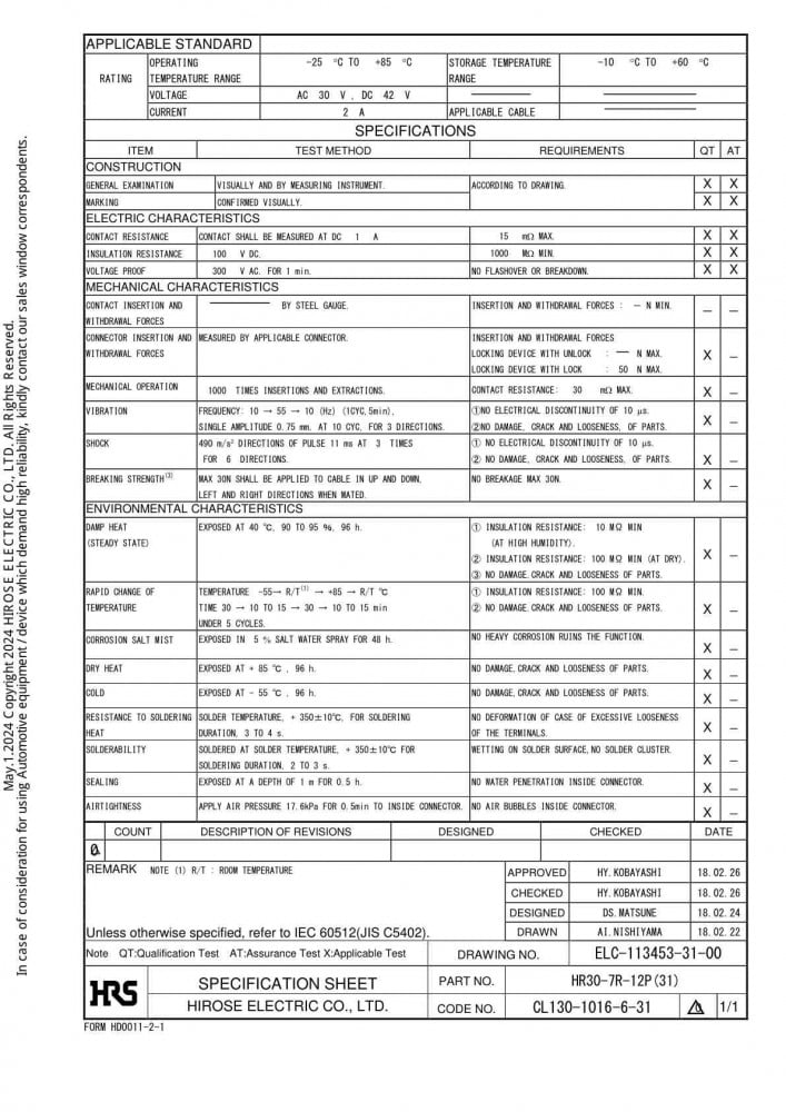 HRS HR30-7R-12P(31) specification sheet preview