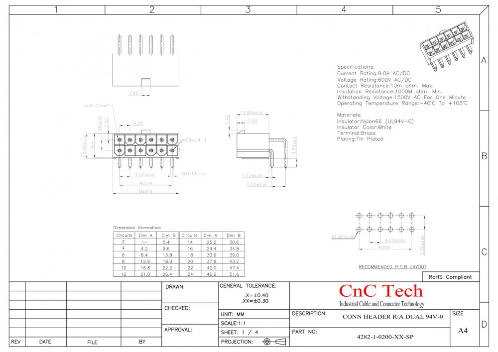 CNC Tech 4282 series specification and dimension drawing